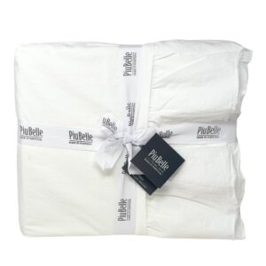 Piubelle Portugal Solid White 3pc Duvet Cover Set with Single Flange Fringed Edges Shabby Chic French Farmhouse Style Comforter Quilt Cover 100% Cotton Luxury (King)