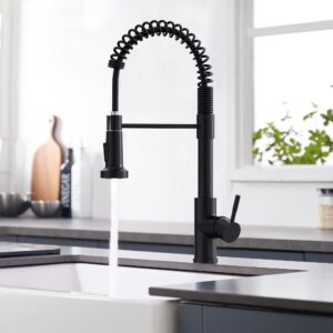 GIMILI Black Kitchen Faucet with Pull Down Sprayer Commercial Single Handle Lever Spring Kitchen Sink Faucet