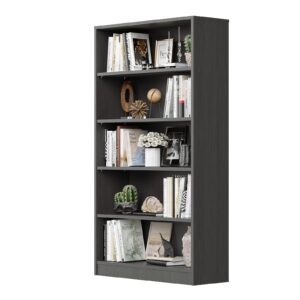 wood bookcase 5-shelf freestanding display wooden bookshelf for home office school (11.6" d*33" w*59.8" h,grey)