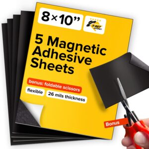 x-bet magnet magnetic sheets with adhesive backing - 5 pcs each 8” x 10” - flexible magnet sheets with self adhesive - sticky magnetic paper for photo and picture magnets - craft magnet stickers