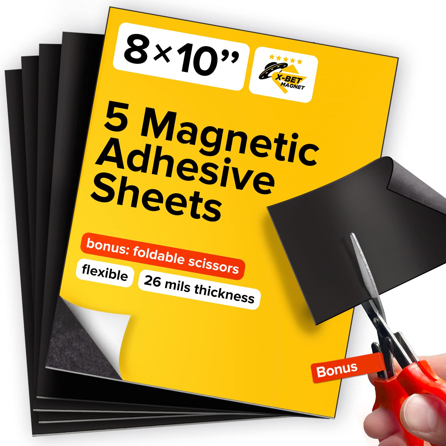 X-bet MAGNET Magnetic Sheets with Adhesive Backing - 5 PCs Each 8” x 10” - Flexible Magnet Sheets with Self Adhesive - Sticky Magnetic Paper for Photo and Picture Magnets - Craft Magnet Stickers