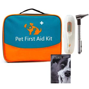 pet first aid kit for dog, cat, rabbit and other animal,with thermometer, syringe, otoscope, perfect for home care and outdoor travel emergencies