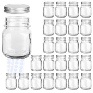 kamota glass jars, 4 oz mini jars with lids perfect for mason canning favor diy spice jam jars,24 pack,30 whiteboard labels included