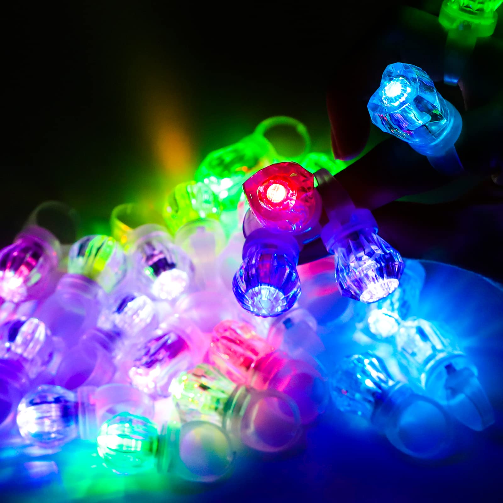 DAOKEY LED Light up Rings, Colorful Led Bumpy Plastic Diamond Rings Toys for Birthday Bachelorette Bridal Shower Gatsby Party Favors, Clear Case 30 Pack