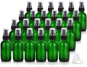 juvitus 2 oz green glass luxury boston round bottle with black treatment pump (24 pack) + funnel i refillable empty storage containers