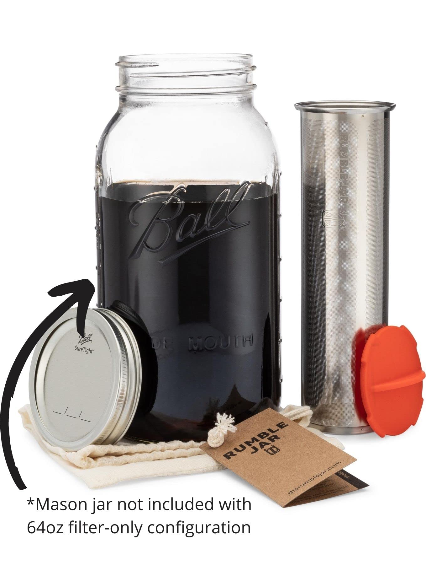 Rumble Jar - Next-Gen Cold Brew Coffee Maker for Mason Jars - 200 Micron Filter Is Ideal for Coarse Grounds & Stronger Coffee - Standalone Filter (Mason Jar not included)