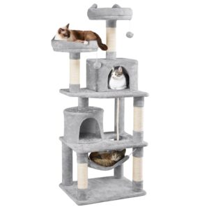 yaheetech 62.2inches cat tree cat towers cat condo with platform & hammock, scratching posts for kittens pet play house with plush perch for indoor activity relaxing