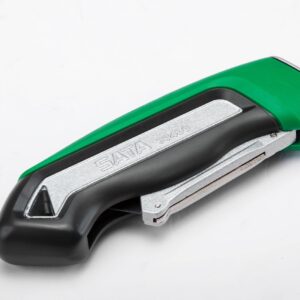 SATA T-Series Folding Utility Knife with Easy-Access Blade Storage in the Body and a Green Dual Material Handle - ST93486