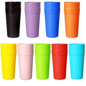 Youngever 18 Pack Unbreakable Plastic Tumblers 20 Ounce, Unbreakable Plastic Drinking Glasses, Plastic Cups, set of 18 in 9 colors