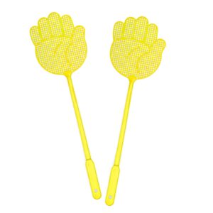 ofxdd fly swatter, long fly swatter pack, fly swatter heavy duty, yellow color shape palm (2 pack)