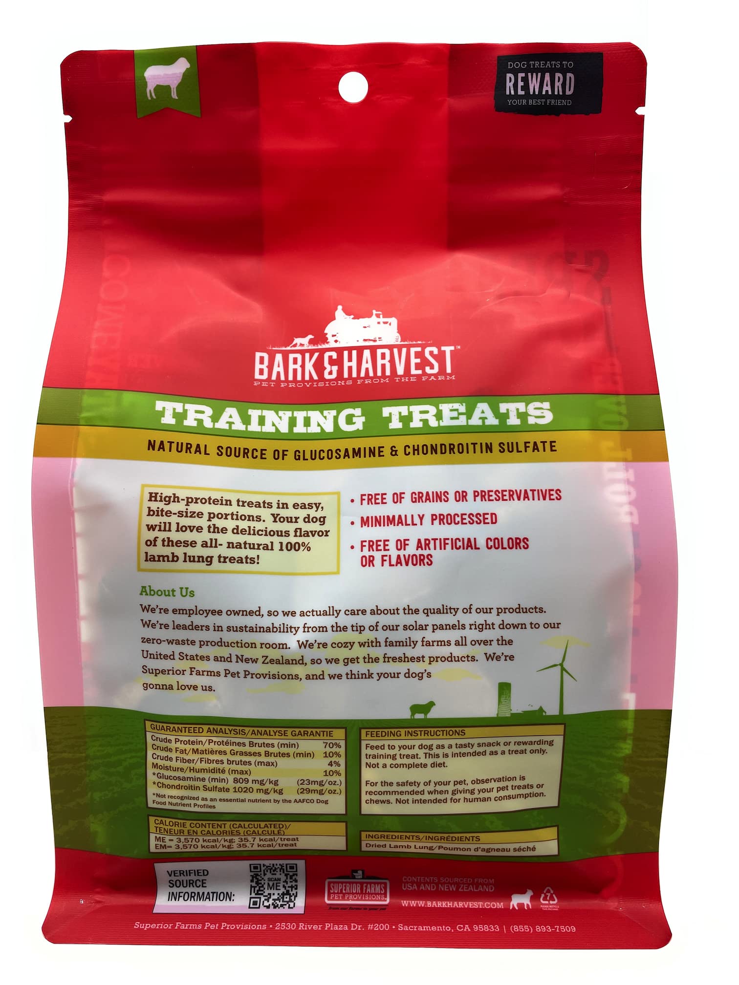 Bark & Harvest Dried Lamb Lung Training Treats - Grain Free Dog Training Chew Treats -Natural Source of Glucosamine & Chondroitin, 5 Ounce Bag