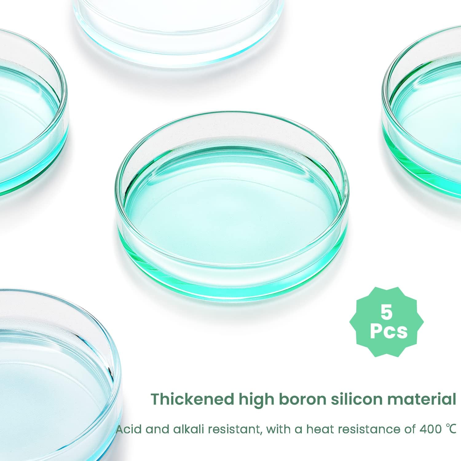 Huanyu 60mm Glass Petri Dish with Lids High Borosilicate Glass Petri Dishes Bacterial Culture Dishes for Lab Science Experiment (5pcs: 60mm)