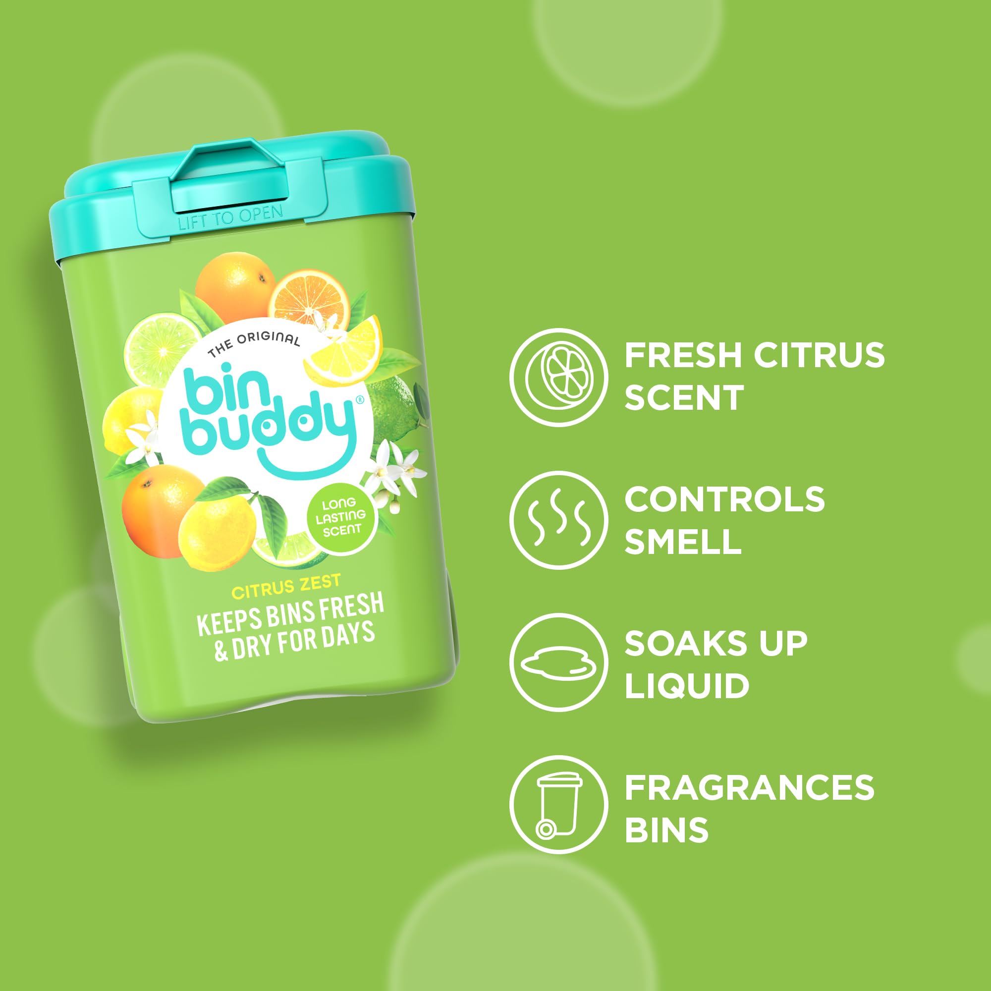 Bin Buddy Mixed Fresh Citrus & Berry, 450g, Pack of 6, Bin Freshener Deodoriser Powder, Leaves Your Bin Smelling Great, Suitable for Indoor and Outdoor Bins