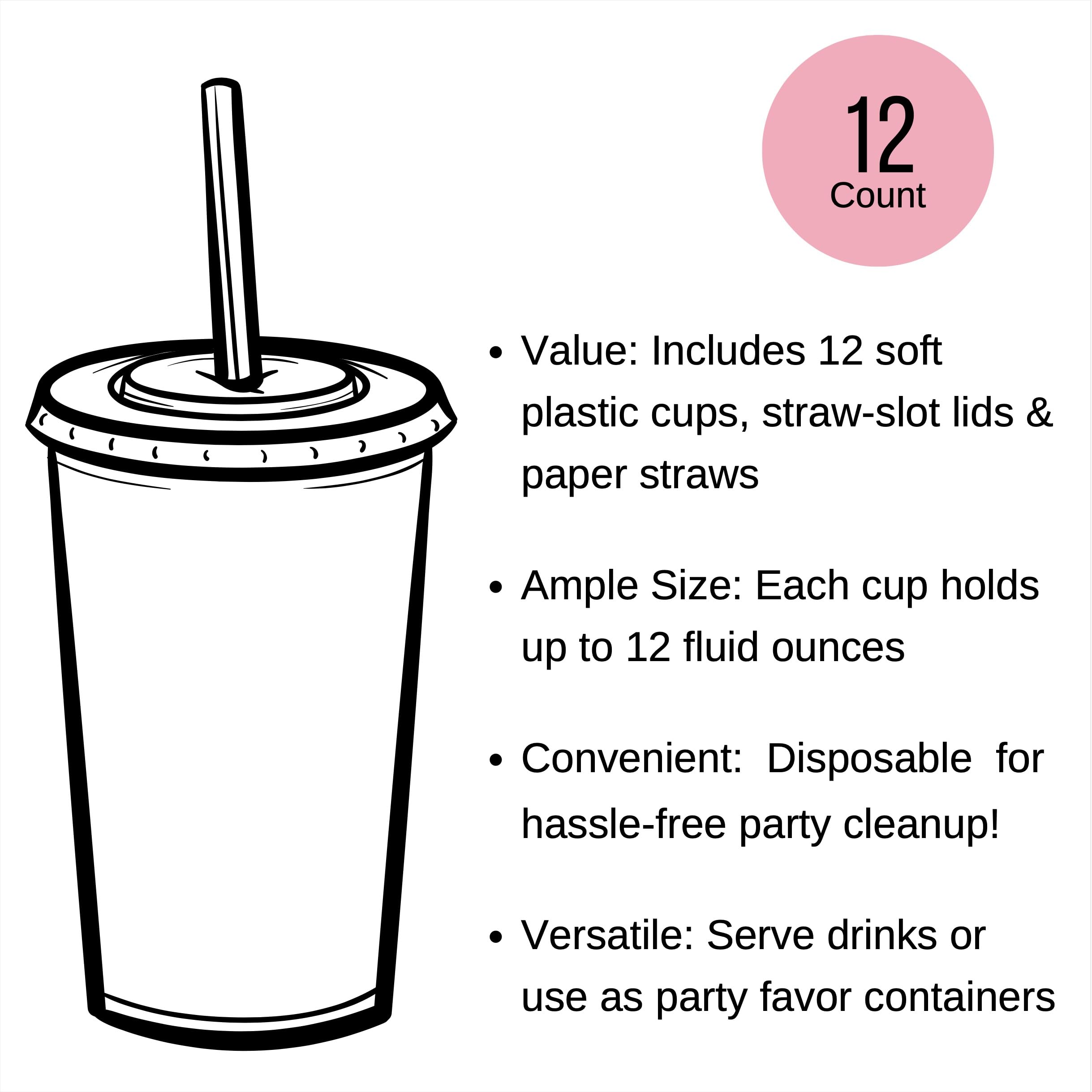 Space Party Cups Galaxy Rocket Birthday Disposable with Lids Straws (12 Set)