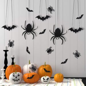 46 pieces halloween bat spider decorations hanging bats and spiders wall decals window stickers halloween party supplies