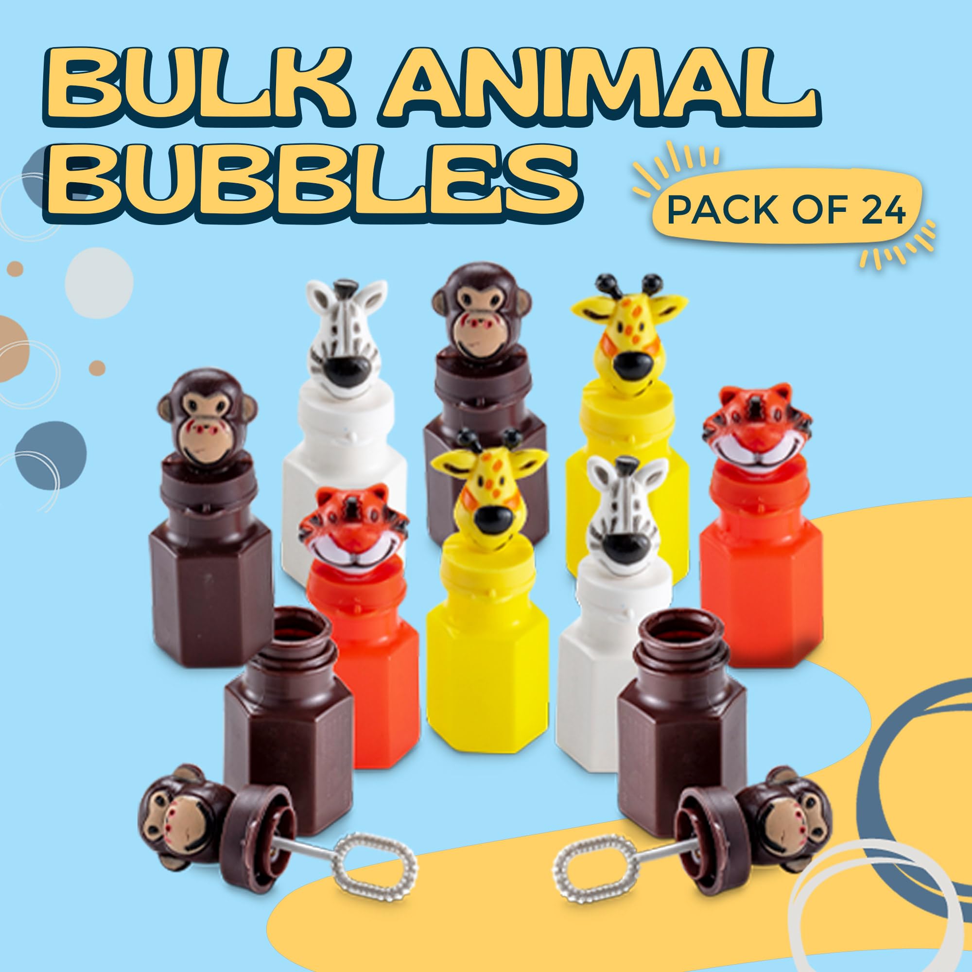 Bulk Animal Bubbles - (Pack of 24) Safari Party Favors, Mini Wand Bottles and Assorted Jungle Zoo Characters, Baby Showers, Themed Birthday, Goody Bag Toys for Kids