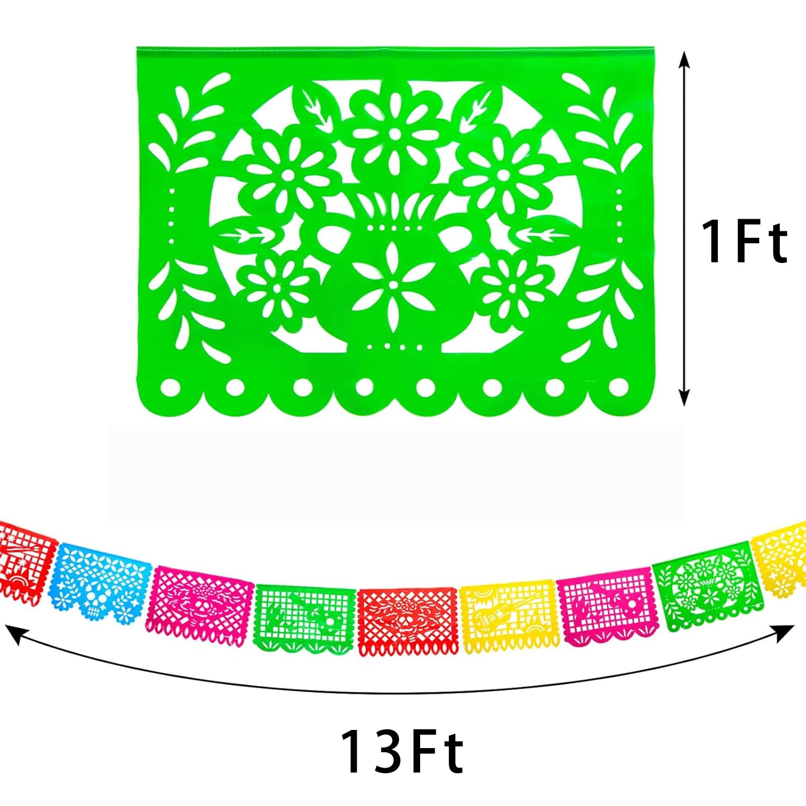 FUTUREPLUSX Mexican Party Banner, 18 Feet Plastic Day of The Dead Papel Picado Banner Cinco De Mayo Decorations Mexican Fiesta Garland for Party Supplies