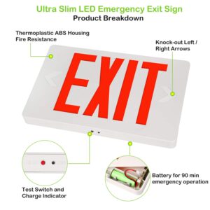 hykolity LED EXIT Sign with Double Face and Battery Backup, Red Letter LED Emergency Exit Lights, 120-227V, for Home & Business- 2pack