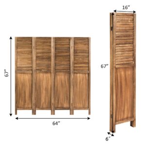 Giantex 4 Panel 6 ft Wooden Room Divider, Portable Partition Screen, Perfect Zoom Background, Wood Panel Dressing Screen, Indoor Outdoor Folding Privacy Screens for Home Office Barn Garden, Khaki