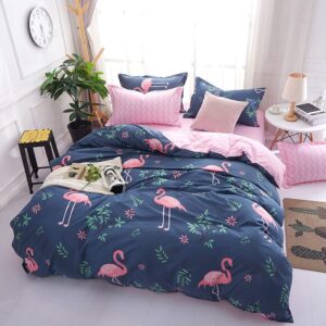 erosebridal flamingo bedding set king size blue duvet cover set 3d animal theme comforter cover for adult teen bed cover bohemia simple style bedspread cover soft lightweight quilt cover