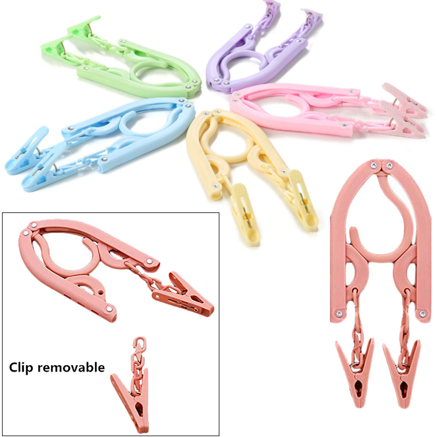 YOUOWO Travel Hangers with Clips Portable Folding Clothes Hangers 12 pcs with 24 pcs Hanger Clips for Scarves Suits Trousers Pants Shirts Socks Underwear Travel Home Foldable Clothes Drying Rack