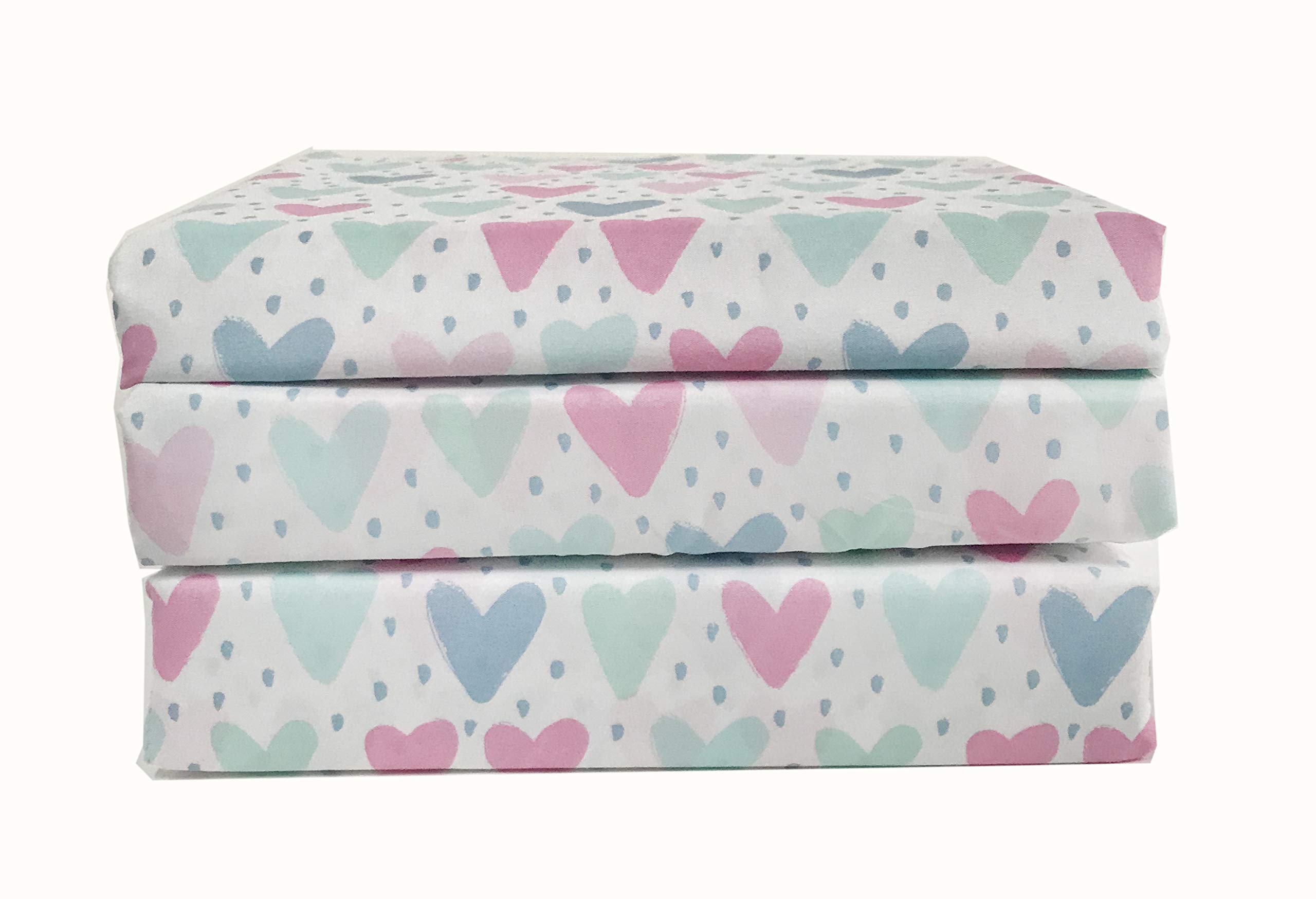 Sleeping Partners 3-Piece Hearts Sheet Set | 1 Twin Flat Sheet, 1 Twin Fitted Sheet & 1 Queen Pillowcase | 100% Super Soft Microfiber Polyester | Soft, Smooth & Durable | Ideal for Kids | Multicolor