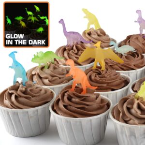 96 Pack Glow in Dark Mini Dinosaur Bulk Toy Set, Dinosaur Party Favors for Kid, Dino Figure Cupcake Toppers, Birthday Decorations Goody Bag Filler, Classroom Prize, Pinata Stuffers, Halloween Treats