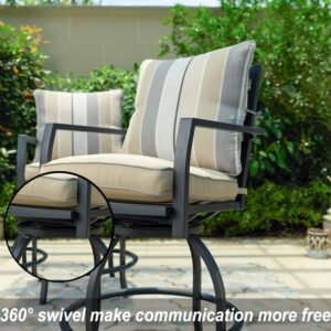 PatioFestival 3 Pcs Outdoor Height Bistro Chairs Set Patio Swivel Bar Stools with 2 Yard Armrest Chairs and 1 Glass Top Table,All Weather Steel Frame Furniture (Chairs&Table Set)