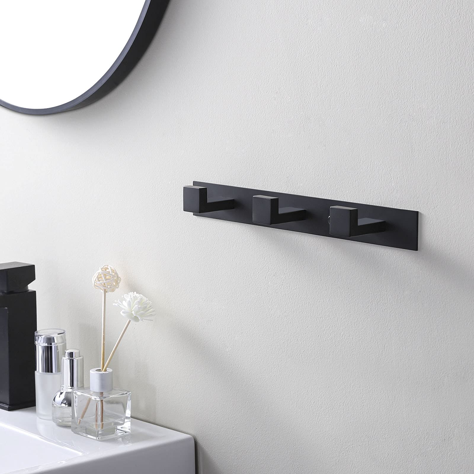 KES Coat Hooks Towel Hook Rack 3 Hooks Set Hook Rail Wall Mount SUS 304 Stainless Steel Matt Black, AH210H3DG-BK