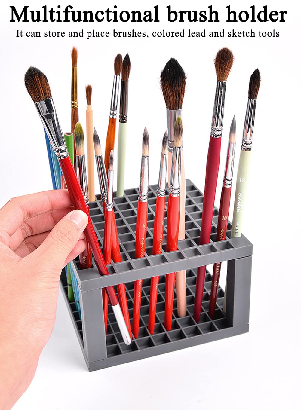 AKOAK 1 Pack 96-hole Square Plastic Pen Holder Multi-function Detachable Pen Holder Storage Art Supplies, Makeup Brushes etc (gray)