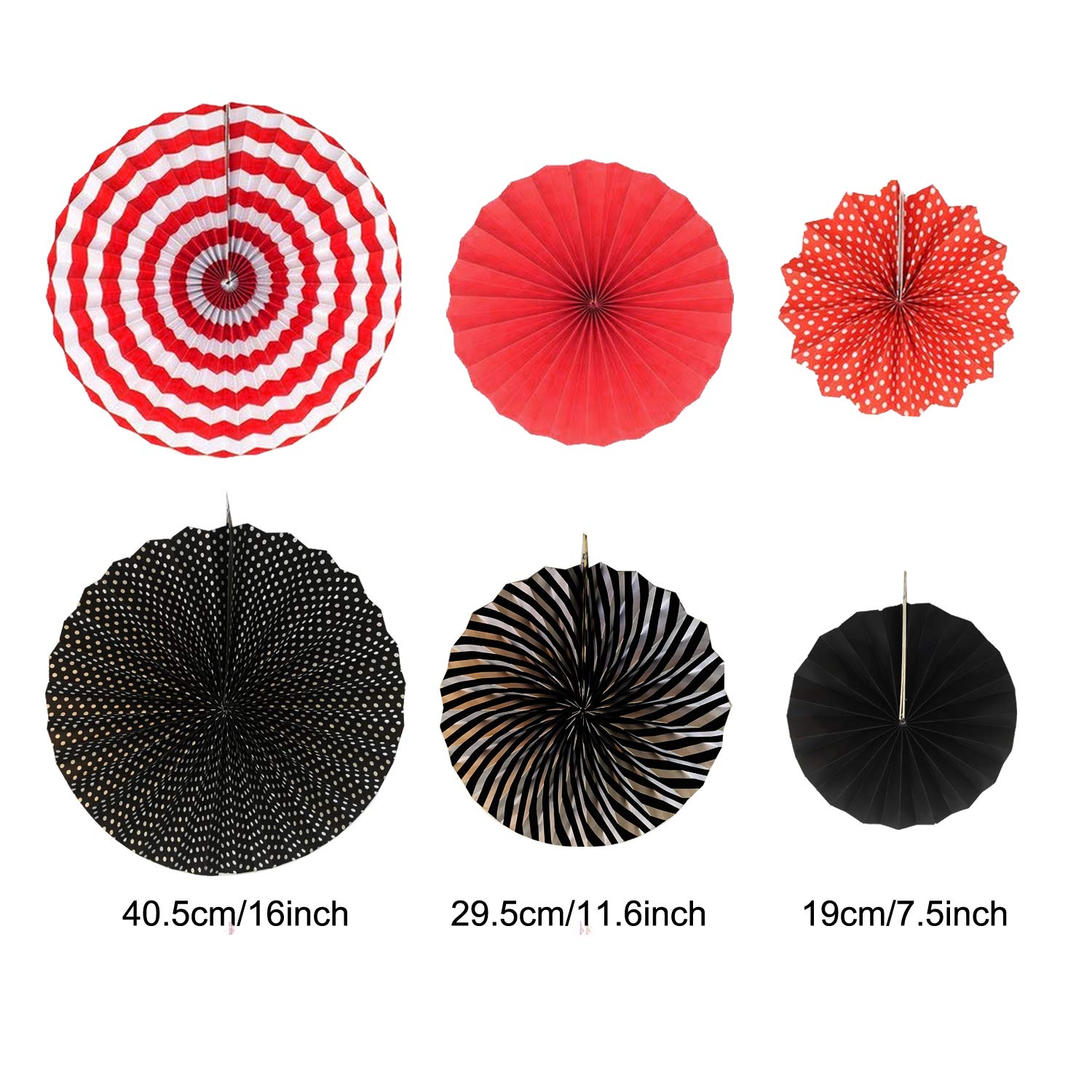 Recosis Hanging Paper Fan Set, Tissue Paper Pom Poms Flower Fan and Honeycomb Balls for Birthday Baby Shower Wedding Festival Decorations - Red Black and White