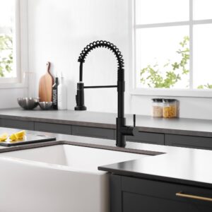 GIMILI Black Kitchen Faucet with Pull Down Sprayer Commercial Single Handle Lever Spring Kitchen Sink Faucet