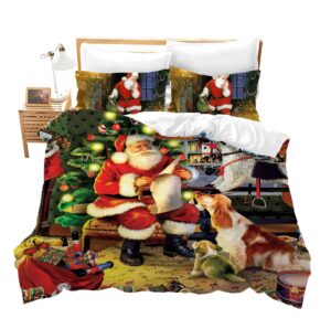 erosebridal christmas duvet cover full size red kids bedding set 3d santa claus dog printed bedspread cover christmas warm theme decor comforter cover for family adult pattern decor quilt cover