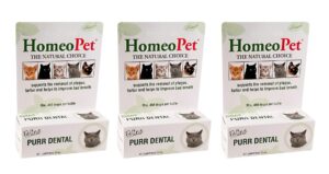 homeopet 3 pack of feline purr dental, 15 ml, supports cats' teeth and gums