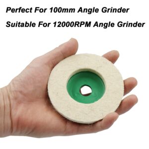 10 Pack 4 Inch Round Wool Felt Disc Wheel Pad, for 100 Angle Grinder, Buffing Polishing Buffer Bore Dia-White & Green