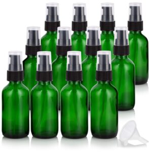 juvitus 2 oz / 60 ml green glass boston round black treatment pump bottle (12 pack) + funnel