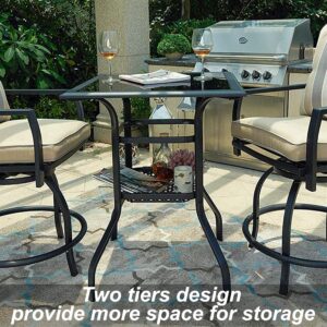 PatioFestival 3 Pcs Outdoor Height Bistro Chairs Set Patio Swivel Bar Stools with 2 Yard Armrest Chairs and 1 Glass Top Table,All Weather Steel Frame Furniture (Chairs&Table Set)