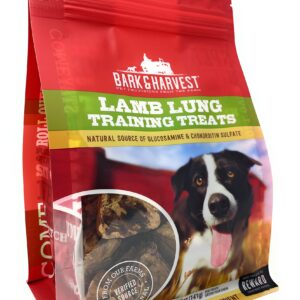 Bark & Harvest Dried Lamb Lung Training Treats - Grain Free Dog Training Chew Treats -Natural Source of Glucosamine & Chondroitin, 5 Ounce Bag