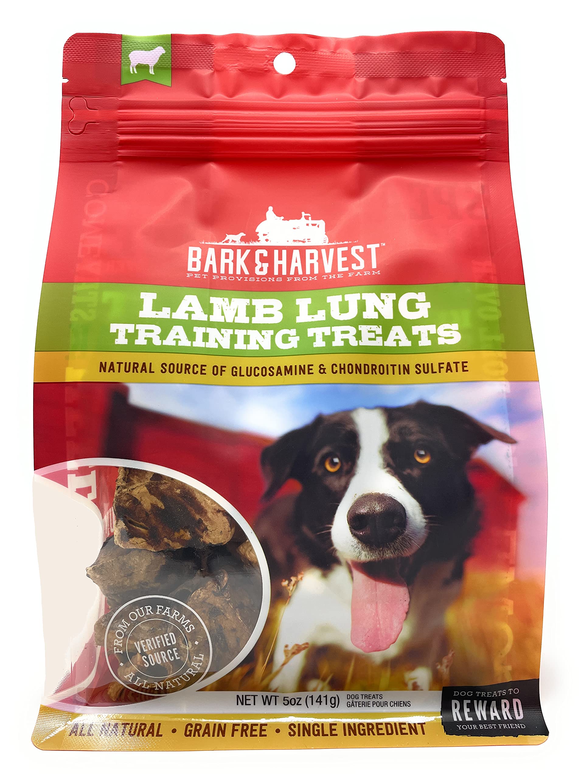 Bark & Harvest Dried Lamb Lung Training Treats - Grain Free Dog Training Chew Treats -Natural Source of Glucosamine & Chondroitin, 5 Ounce Bag