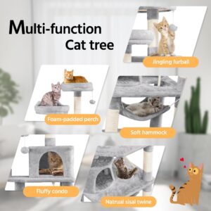 Yaheetech 62.2inches Cat Tree Cat Towers Cat Condo with Platform & Hammock, Scratching Posts for Kittens Pet Play House with Plush Perch for Indoor Activity Relaxing