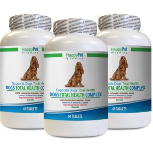 HAPPY PET VITAMINS LLC Skin Care for Dogs with Allergies - Dogs Total Health Complex - Natural - Best Hair Coat Immune Eye Teeth UTI Health - Dog Vitamin d3-3 Bottles (180 Treats)