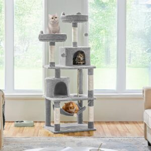 Yaheetech 62.2inches Cat Tree Cat Towers Cat Condo with Platform & Hammock, Scratching Posts for Kittens Pet Play House with Plush Perch for Indoor Activity Relaxing