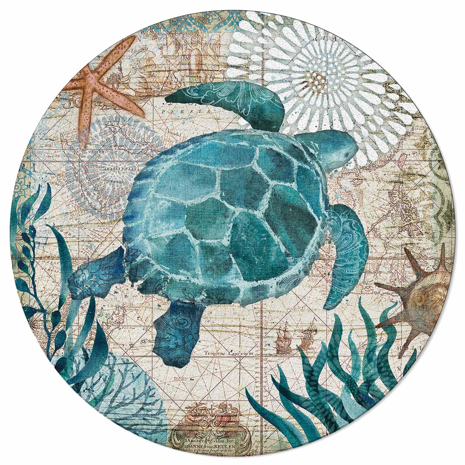 Libaoge Round Area Rugs 5 ft Diameter Indoor Aloha Mats Sea Turtle Ocean Animal Nautical Map Soft Living Room Bedroom Unique Carpet Woman Yoga Mat Home Decor