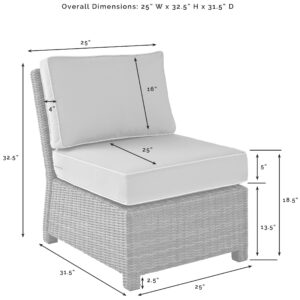 Crosley Furniture Bradenton Armless Outdoor Sectional Chair, Wicker Patio Chairs for Porch, Deck, Backyard, Gray with Gray Cushions