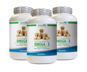 happy pet vitamins llc dog anti inflammatory chews - dog omega 3 - healthy skin coat and joints - brain and heart health - allergy relief - epa supplement dog - 3 bottles (540 softgels)