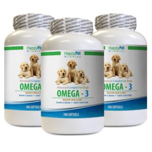 HAPPY PET VITAMINS LLC Anti inflammatory for Dogs - Dog Omega 3 - Healthy Skin Coat and Joints - Brain and Heart Health - Allergy Relief - Omega 3 Fish Oil for Dogs - 3 Bottles (540 Softgels)