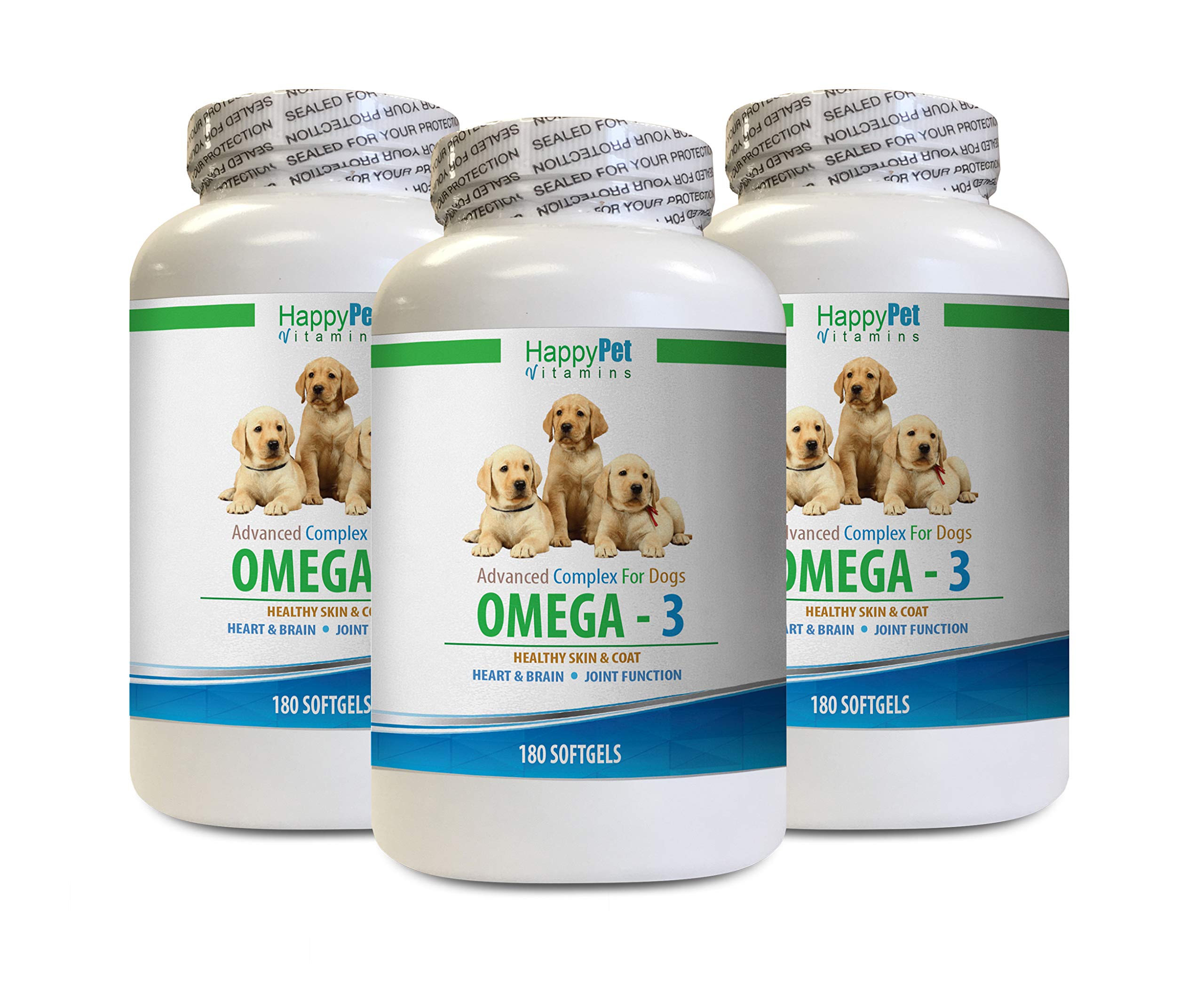 HAPPY PET VITAMINS LLC Anti inflammatory for Dogs - Dog Omega 3 - Healthy Skin Coat and Joints - Brain and Heart Health - Allergy Relief - Omega 3 Fish Oil for Dogs - 3 Bottles (540 Softgels)