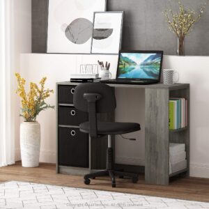 Furinno Jaya Modern Computer Study Desk, Small, French Oak Grey/Black