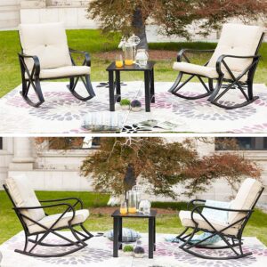 PatioFestival 5 PCS Metal Patio Furniture Conversation Set, Outdoor Patio Conversation Sectional Sets,Iron Steel Frame Loveseat Chair with Cushions, Coffee Table (5 PCS, Khaki)