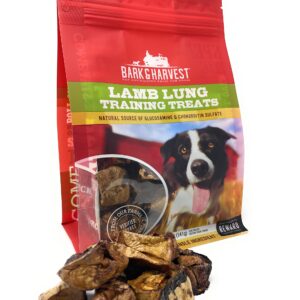 Bark & Harvest Dried Lamb Lung Training Treats - Grain Free Dog Training Chew Treats -Natural Source of Glucosamine & Chondroitin, 5 Ounce Bag